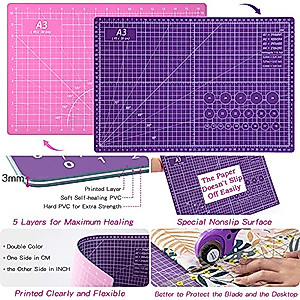 Nicecho Rotary Cutter Set,Sewing Quilting Supplies,45mm Fabric Cutters,A3 Cutting Mat for Sewing,Acrylic Rulers,Scissors,Exacto Knife,Clips,Beginners Sewing Accessories,Fabric Cutter Kit