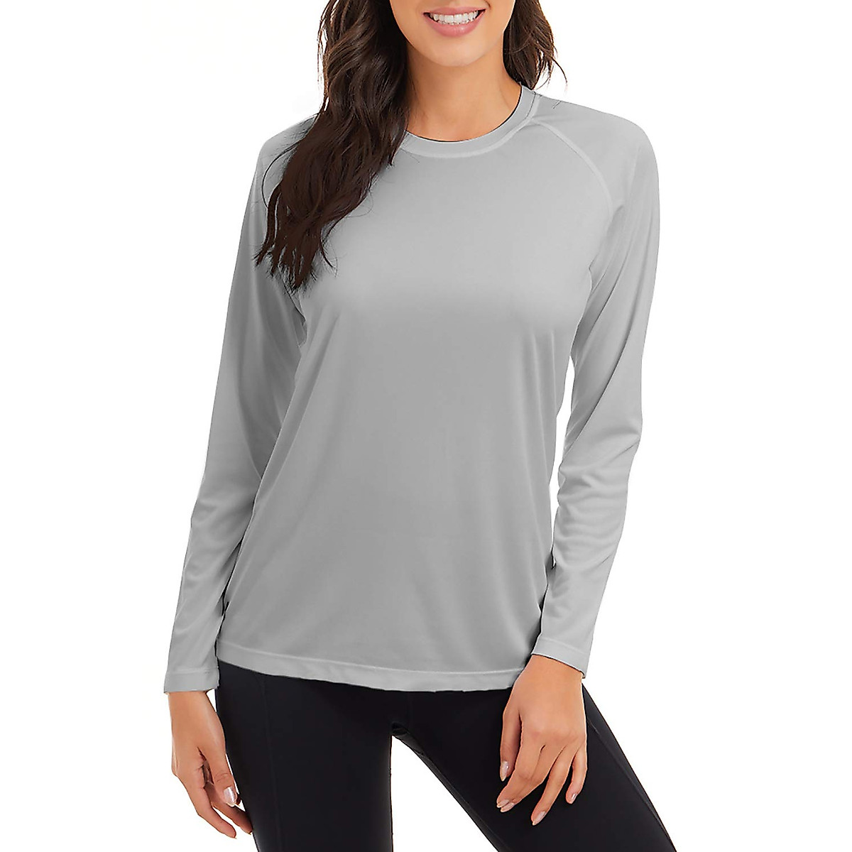 KINGFEN Women UPF 50+ Sun Protection Hiking Clothing Cozy Pastel Pullover Loose Long Sleeve Swim Athletic Shirt Women UV Protection Outdoor Activities Shirt Workout Clothes Light Grey Medium