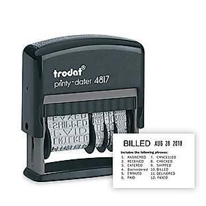 Trodat Printy 4817 Economy Dial-A-Phrase, 12 Popular Office Messages, Month in Letters, Day and Year in Numbers, Rubber Date Stamp – Self Inking Black Ink