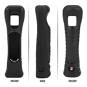 Wii Motion Plus Sensor Adapter with Silicon Case Cover and Wrist Strap, Wii Nunchuk Remote Controller Attachment for Nintendo Wii and Wii U Black