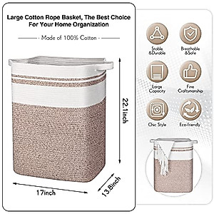 DOFASAYI Laundry Basket - Large Woven Rope Tall Laundry Hamper with Handles, Living Room Decorative Blanket Basket, Collapsible Large Storage Basket for Living room, Bedroom 17x13.8x22.1'' Light Brown