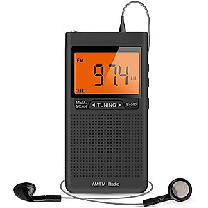 AM FM Portable Radio with Best Reception, Pocket Transistor Radio with Big Digital Screen, Stereo Earphone Jack, Sleep Timer and Alarm Clock Operated by 2 AAA Batteries for Jogging, Walking(Black)