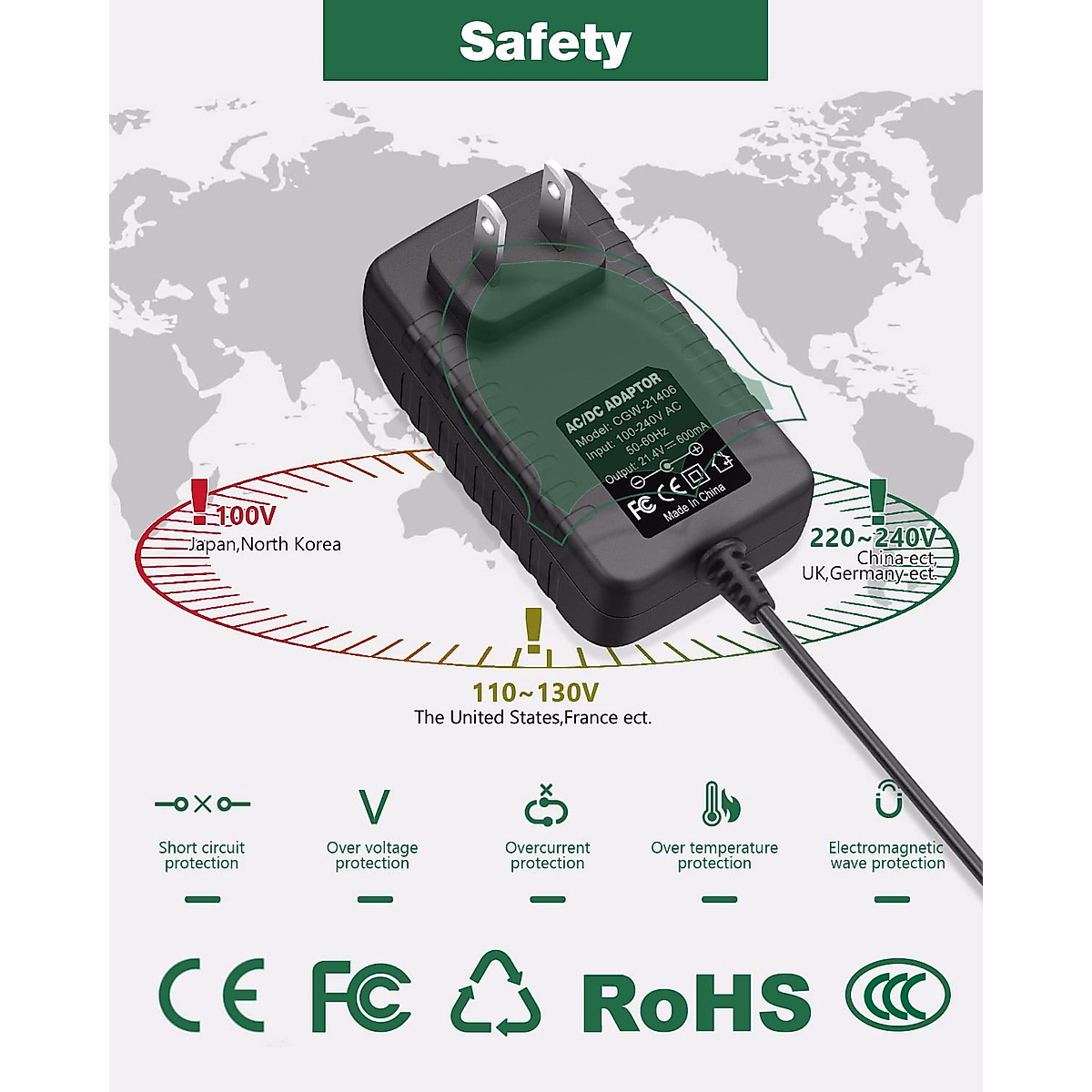 Power Cord Replacement Bissell SpinWave 2315 Charger for 23159 2315A 23158 23157 2307 SpinWave Cordless Hard Floor Mop 1614563 1611574 Charger, JOVNO 21.4V 600mA Adapter, 6.6ft Extra Long Power Cord