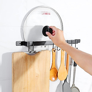 SmartHom Kitchen Rail Utensil Rack with 7 Hooks, Black Hanging Utensils Holder for Pots and Pans, Kitchen Utensils Hanger 15.7 * 2.5 INCH