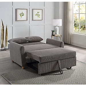 Favfurish 54" Corduroy Convertible Sleeper Loveseat with Full Foam Seating and 2 Throw Pillows, Stylish Couch for Living Room, Apartment,Bedroom，Brown