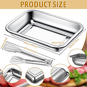 Breading Trays Set of 3 Large 10.4 x 7.7 x 1.9 Inch Stainless Steel Breading Pans with Tong for Dredging Chicken Breasts and Marinating Meat, Food Prep Trays for Breadcrum Dishes, Schnitzel