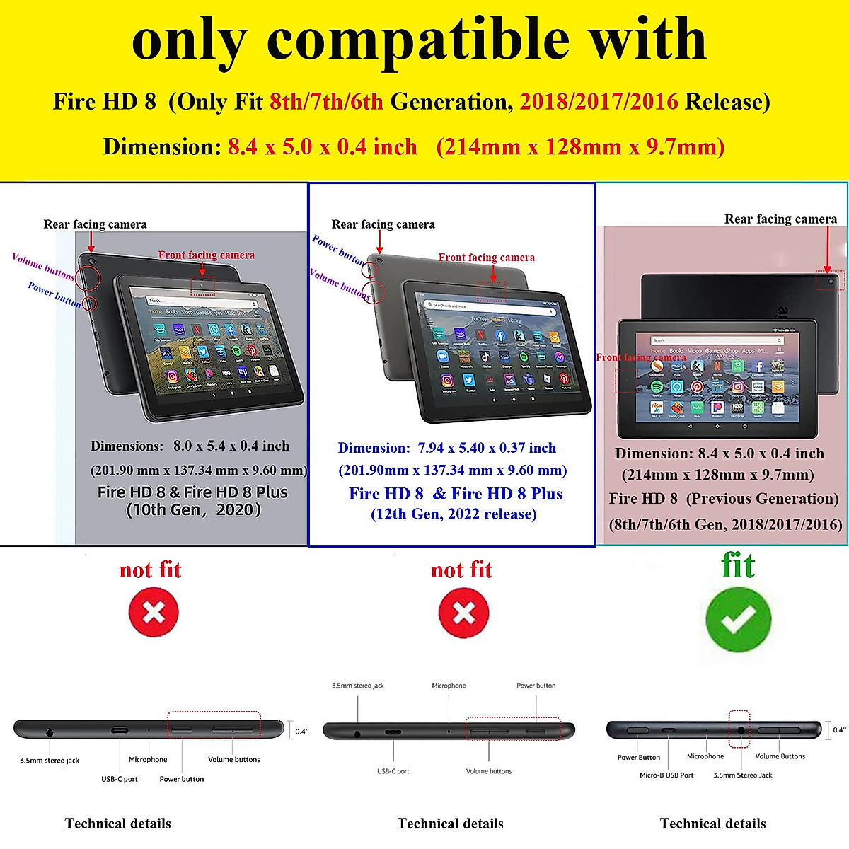 UUcovers Smart Cover for 8" Amazon Kindle Fire HD 8 Tablet 2018/2017/2016 Case 8th/7th/6th Generation with Pencil Holder, PU Leather Magnetic Folio Stand Card Wallet [Auto Wake/Sleep], Black Rose