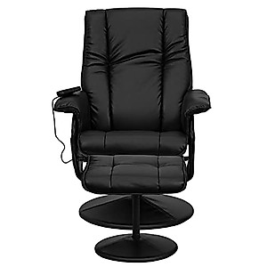 Flash Furniture Hall Massaging Heat Controlled Adjustable Recliner and Ottoman with Wrapped Base in Black LeatherSoft