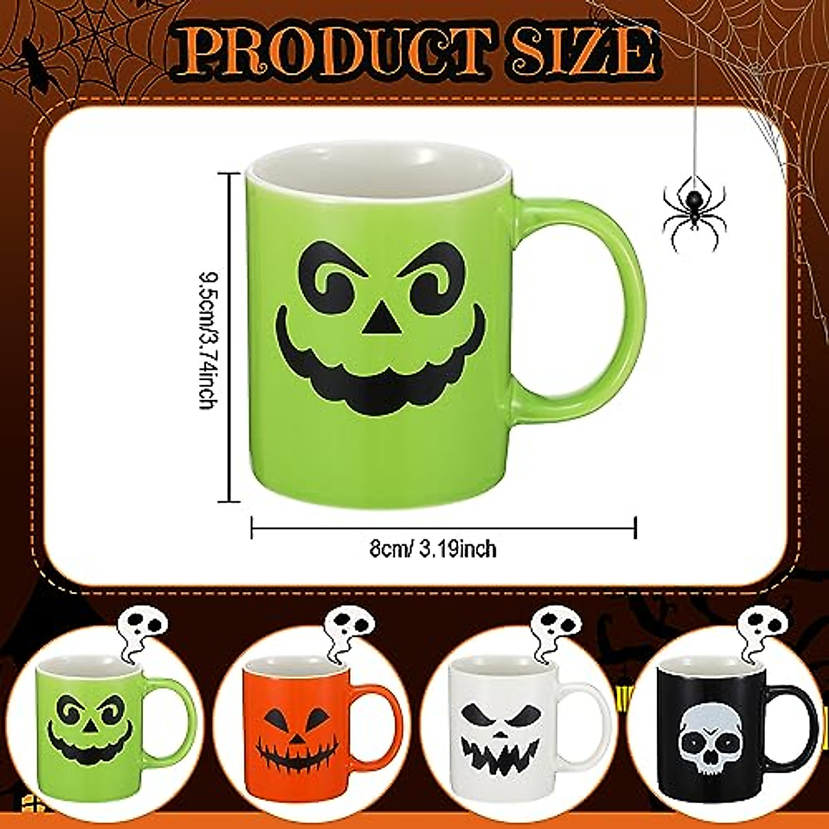 Zhehao 4 Pieces Halloween Mugs 15oz Mug Set Halloween Coffee Mugs with Handle Halloween Ceramic Matching Mugs for Home School Office Table Centerpieces Housewarming Holiday Party Gift (Scary Style)
