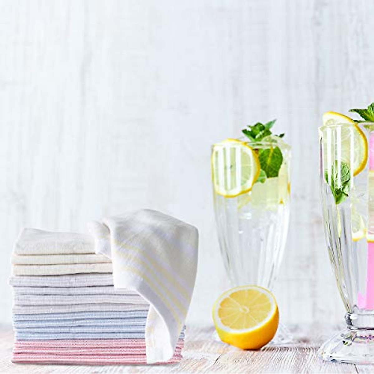 Bedford Home Set of 16-12.5x12.5”-100% Cotton Wash 4 Modern Farmhouse Multi Stripes-Dishcloths for Cleaning by BH Kitchen Dish Cloth, Mult-Color