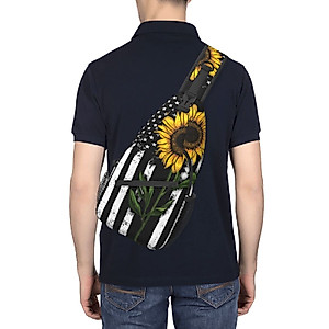Sunflower And American Flag Crossbody Sling Backpack Shoulder Chest Urben Sling Bag Travel Hiking Chest Bag Daypack For Women & Men