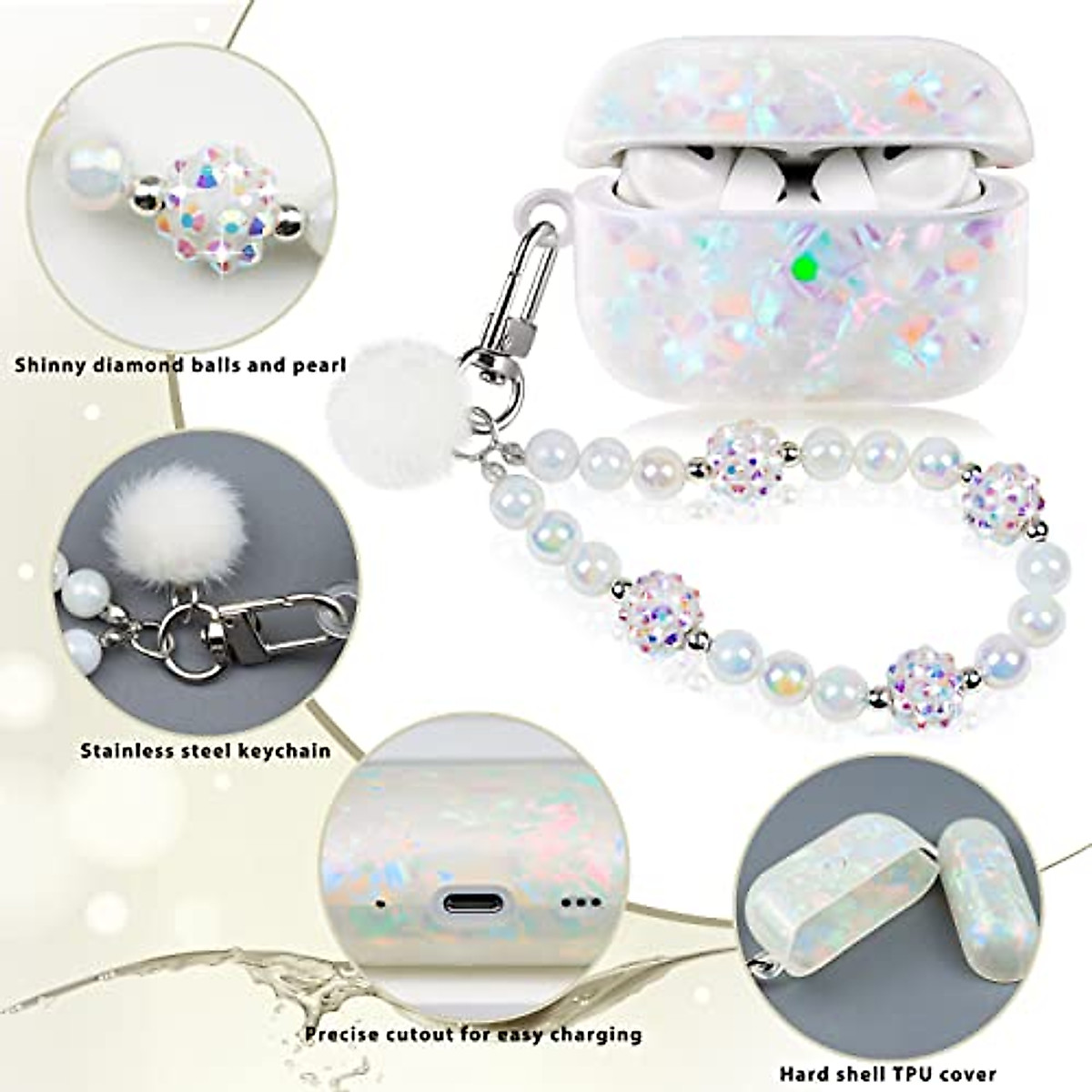 Cute Case for Airpod Pro 2 with Pearl Lanyard Girly Cover Compatible with AirPods Pro 2nd Generation (2022) Shell for Women