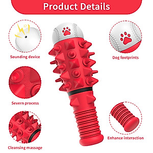 Prokei Dog Chew Toys, Durable Squeaky Baseball Bat Rubber Dog Teething Toys for Tooth Cleaning, Interactive Toy Gift for Small to Medium Breed Dogs
