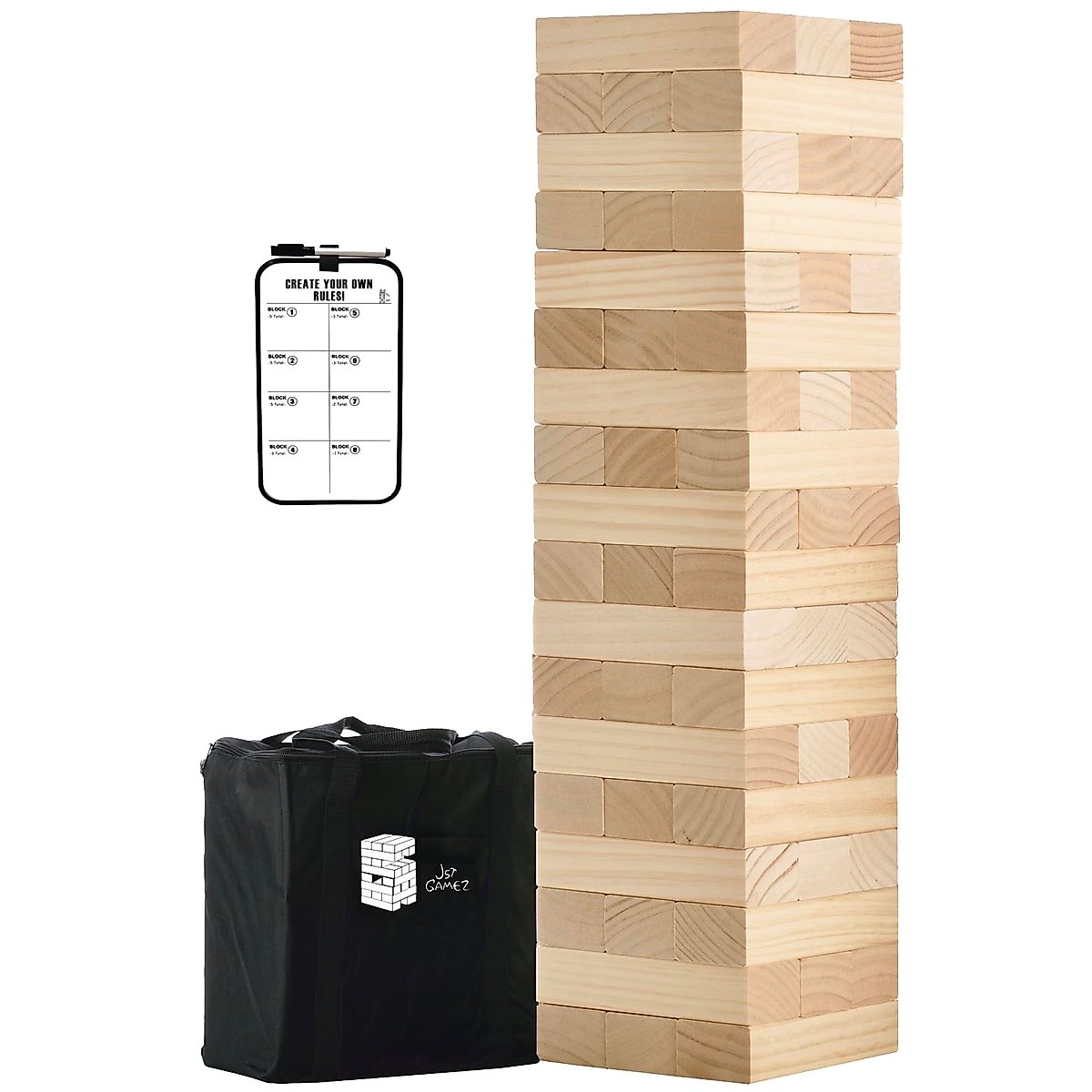 JST GAMEZ Outdoor Games Giant Tower Game Stacking Backyard Game Start from 2Ft to Over 4.2Ft Includes Customized Scoreboard and Carrying Case