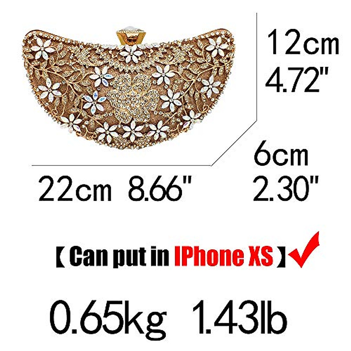 Boutique De FGG Half Moon Women Flower Evening Bags Bridal Crystal Clutch Purse Party Dinner Rhinestone Handbags (Gold)