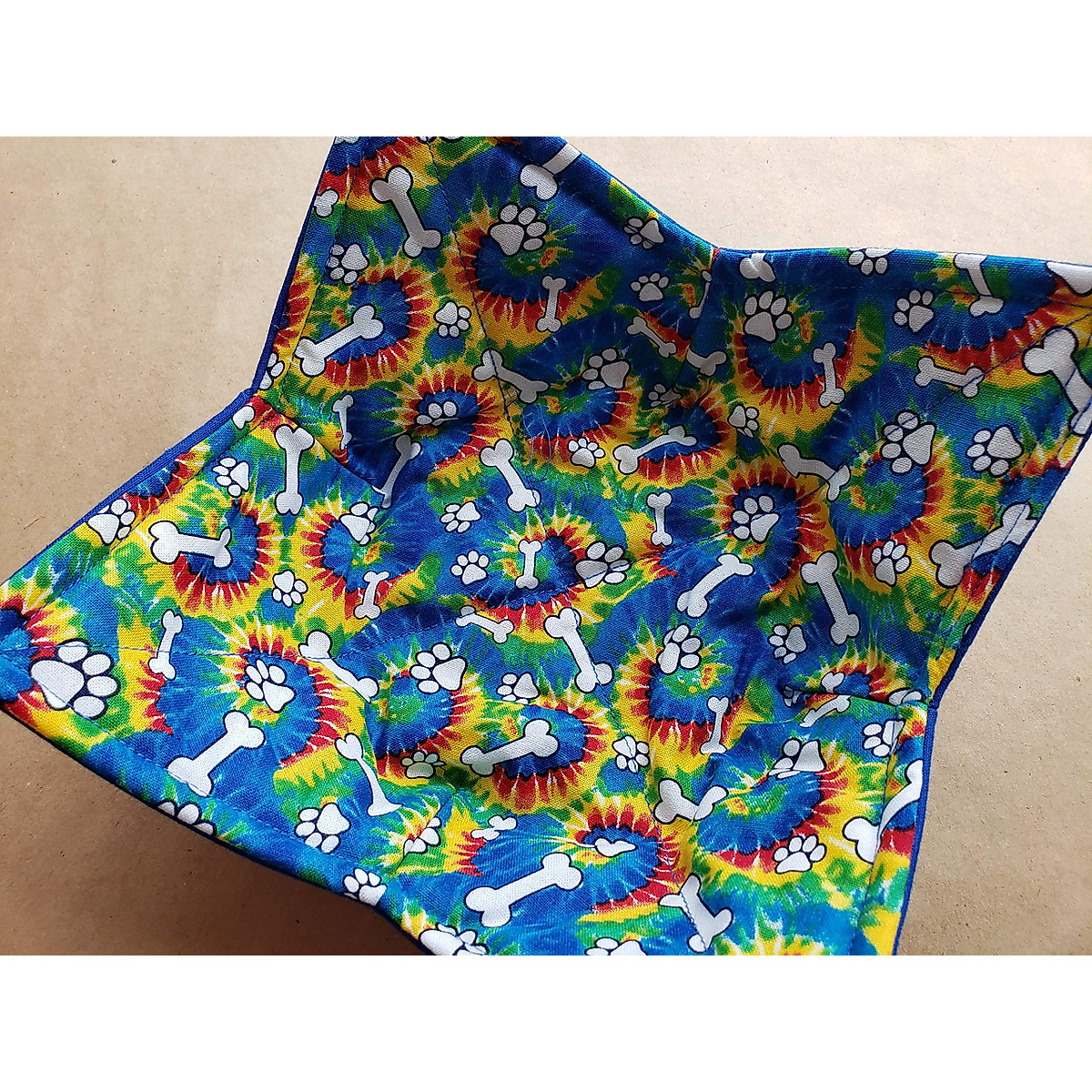 Tie Dye Dog Bone Paw Print Microwave Bowl Cozy Hippie Puppy Reversible Microwaveable Potholder Bowl Buddy BoHo Bohemian Puppy Kitchen Linens Handmade Housewarming Hostess Gifts Under 10