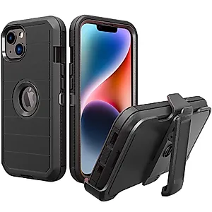 NIFFPD for iPhone 14 Plus Case with Belt Clip/Holster/Kickstand, Heavy Duty Rugged Full Body Protective Case with 2 Pcs Screen Protectors for Apple iPhone 14 Plus for Men 6.7 inch (Black)