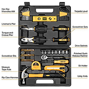 DEKOPRO 65 Pieces Tool Set General Household Hand Tool Kit with Storage Case Plastic ToolBox