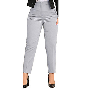 Women 6 Pockets High Waisted Cargo Pants Wide Leg Casual Pants Combat Military Trouser Light Gray