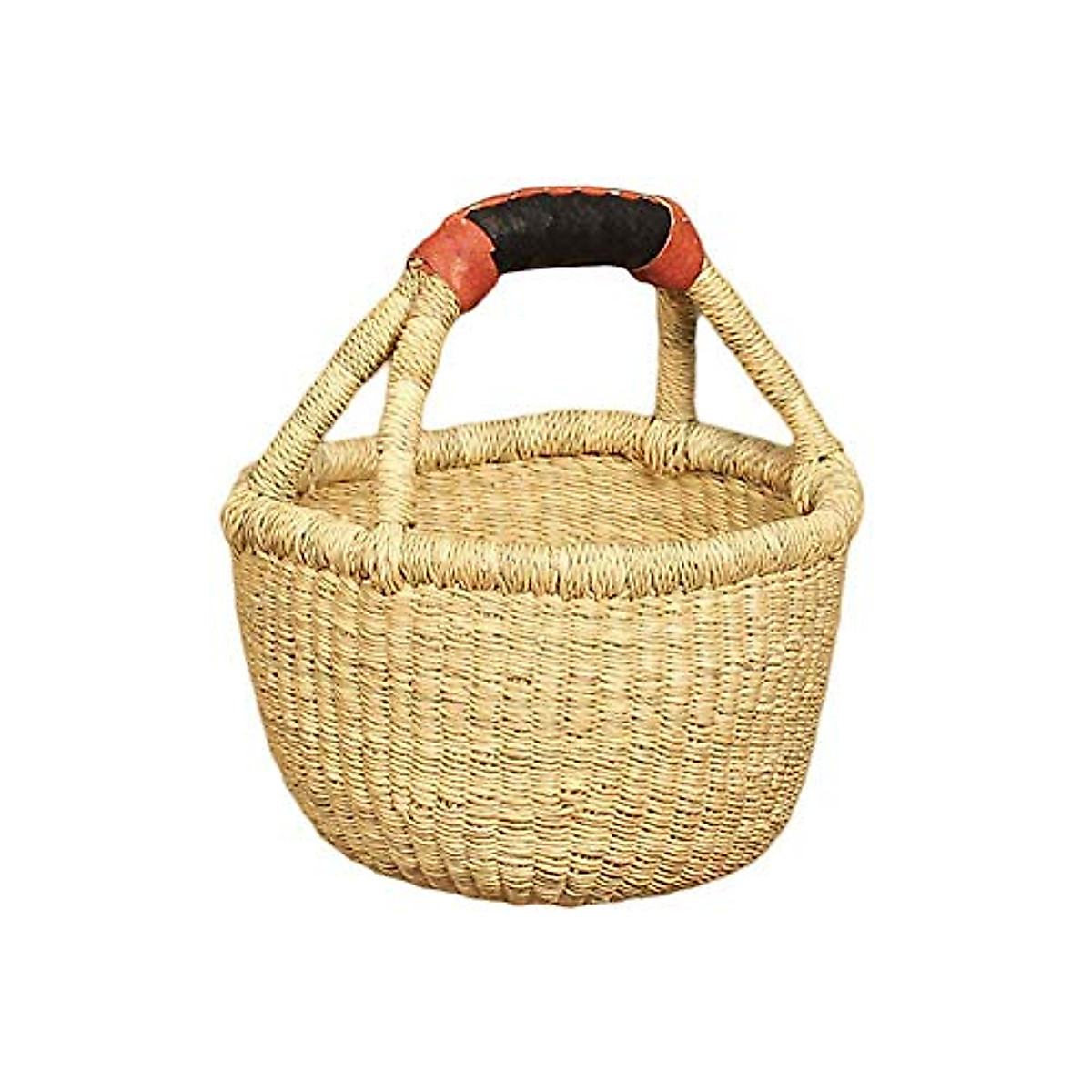 Bolga Baskets International, Small Round Woven Straw Basket with Handle Fair Trade Storage Organizer