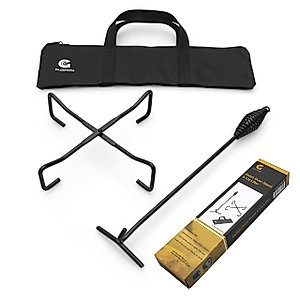 GLOCHYRA Camp Dutch oven Lid lifter 16.5" and Stand 10.6" - 2 piece set -Dutch oven camp cooking accessories, cooking trivet and Cast iron Lid lifter-comes with a storage bag