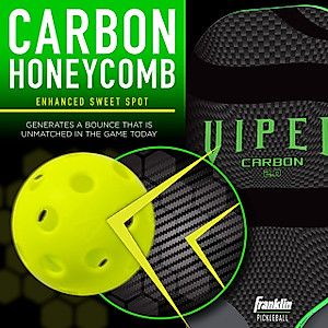 Franklin Sports Pickleball Paddle - Viper Carbon Fiber Core Pickleball Paddle - USA Pickleball (USAPA) Approved Paddle - 13mm Carbon Fiber Core,Green
