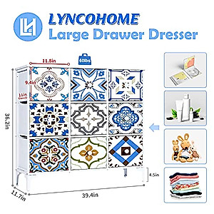 LYNCOHOME 9 Drawers Dresser for Bedroom, Closet, Clothes, Storage Tower Organizer, Chest of Drawers, White, Fabric Drawers(Sea White)