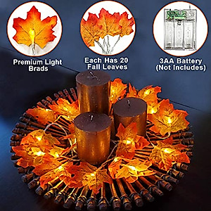 2 Pack Fall Decor Enlarged Maple Leaf Fall Lights Thick Leaf Garlands,Total 20Ft 40LED Lights Battery Operated Waterproof Fall Decorations Home Indoor Outdoor Autumn Thanksgiving Halloween Decor