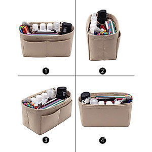 LEXSION Felt Purse Organizer Insert Bag In Bag with Two Removeable Holder 8020 Beige M