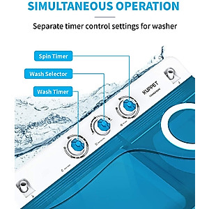Twin Tub Portable Mini Washing Machine 26lbs Capacity, Compact Washer(18lbs)&Spiner(8lbs)/Built-in Drain Pump/Semi-Automatic (White&Blue)