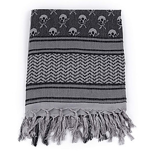 GERINLY Urban Style Shemagh Scarf Fashion Ethiopian Head Wrap for Men Women Blanket Square Arab Tessel Scarf Large Skull Keffiyeh (Grey)