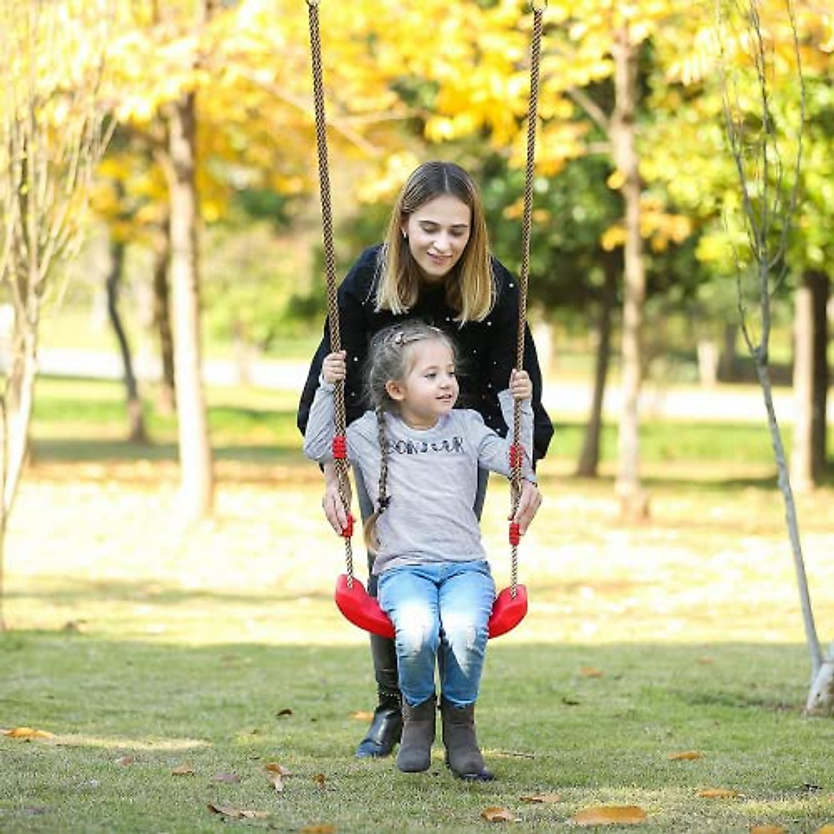 Plastic Swing Seat,Kids Swing Seat with 6.6ft Adjustable Rope and 2 Carabiners,Red Swings for Backyard Playground Indoor Outdoor