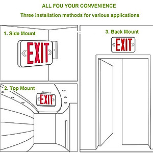 LED Exit Sign, Emergency Exit Light with Battery Backup, Double Face, UL 924, AC 120/277V, Damp Location, Hardwired Red Letter Exit Lights for Business Commercial