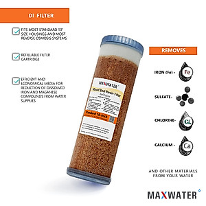 2-Pack Refillable Mixed Bed DI Resin Filter Cartridge Fits wide style 3.15" openings standard 10" size WH Filter Housings and Systems, Car Wash, Window Cleaning, Aquarium