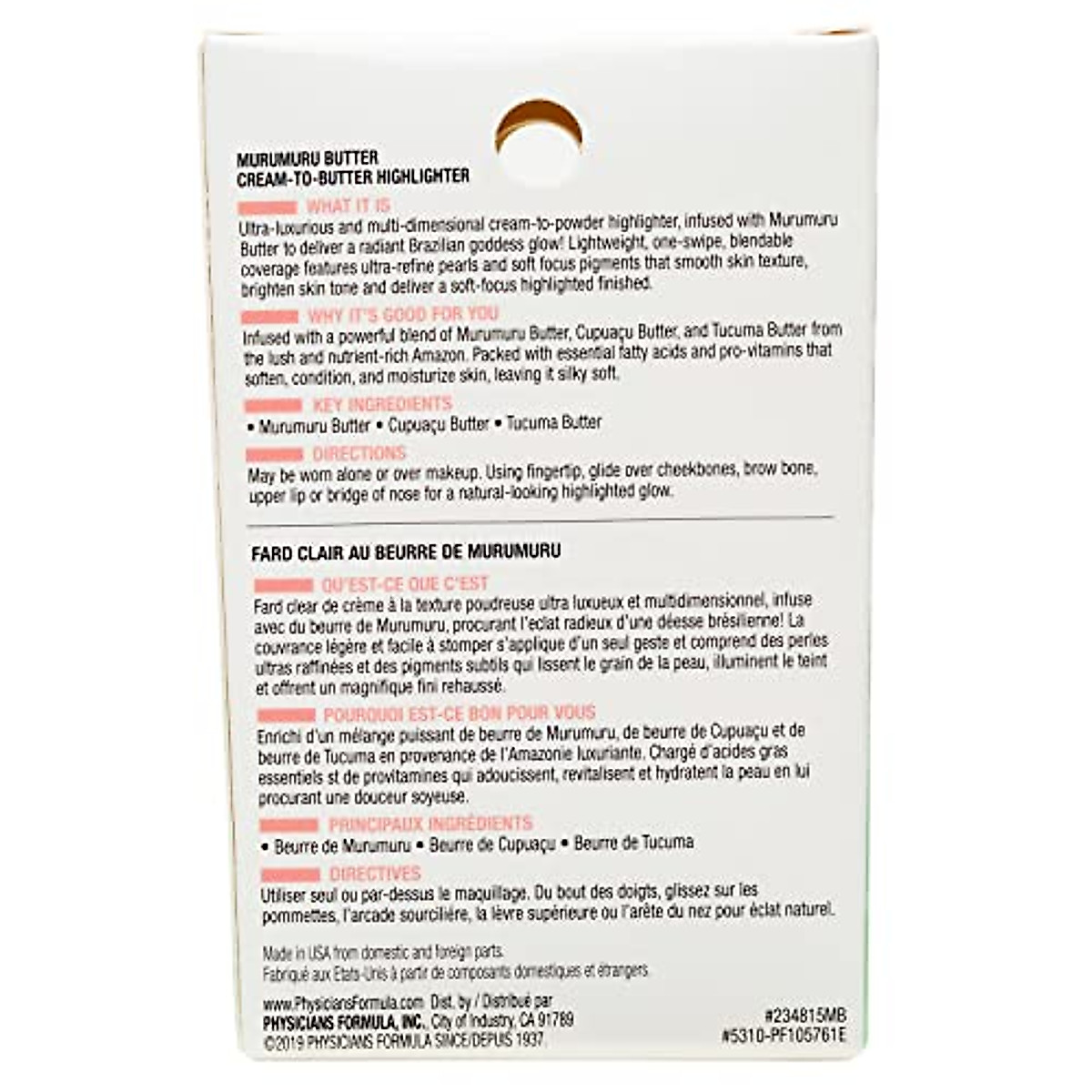 Physicians Formula Murumuru Butter Highlighter Makeup Face Powder Make Up, Pearl, Dermatologist Approved