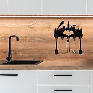 SANDIKSHA Bat City Key Hooks, Super Hero Wall Mounted Storage with 6 Hooks, Movie Theme Key Holder, Black Retro Wooden Wall Decor for Entryway/Bedroom/Living Room/Office/Children's Room