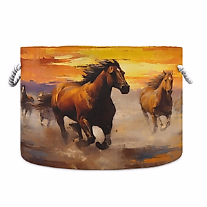 xigua Large Storage Basket Cotton Rope Basket Horse Farm Fence Pattern Baby Laundry Basket for Blankets Toys Storage Basket Laundry Hamper