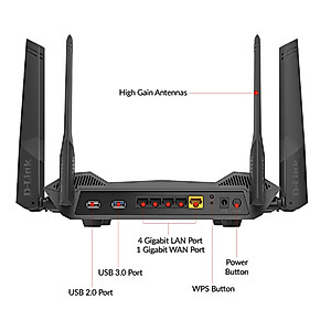 D-Link EXO|AX AX5400 WiFi6 Gigabit Mesh Router - Mobile App. Managed - Voice Control - 4-port Gigabit Ethernet LAN - 2-port USB - (DIR-X5460-US)