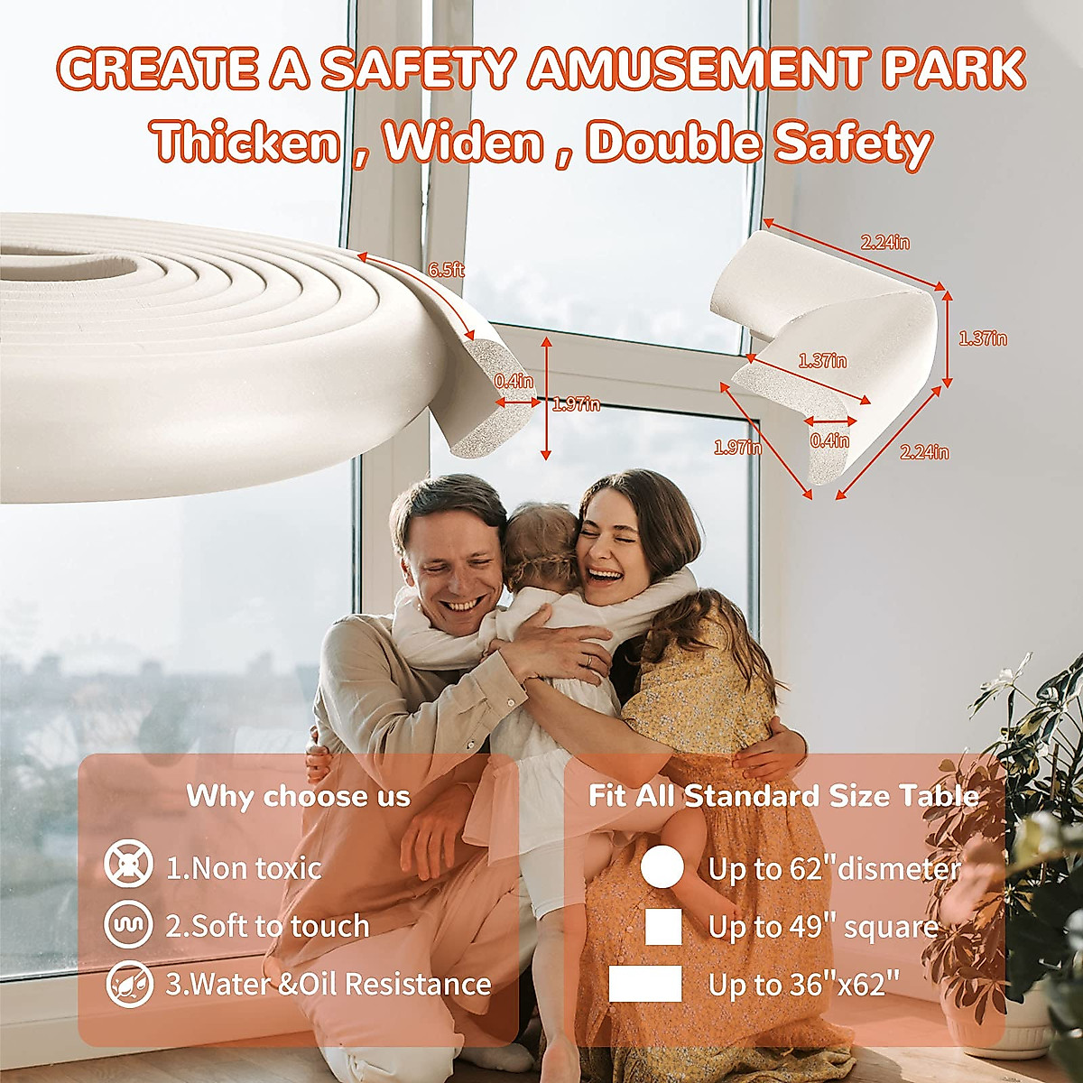 Ricbestlab Baby Proofing Edge and Corner Guards, Safety 3M Pre-Taped Furniture Bumper, Rice White, Heavy-Duty (Rice White, 6.5 Feet + 4 Corner)