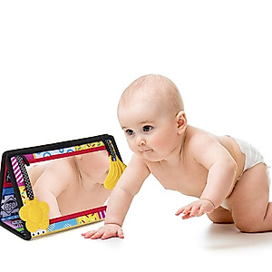 beetoy Baby Tummy Time Mirror Black and White High Contrast Mirror Toys with 10 Flash Cards 2 Teether, Developmental Timmy Time Toys for Newborn Infant 0 3 6 Months Gift