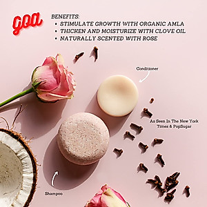 GOA Hair Growth- Luxury Solid Shampoo and Conditioner Bars Set with Indian Gooseberry (Amla), Rose, Clove. Made in USA, Travel-Friendly, Plant-based, Zero-Waste & Vegan Full Size 3.9oz