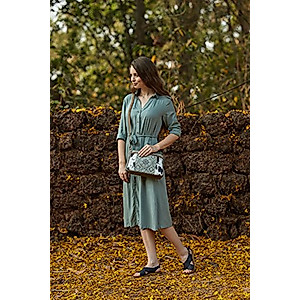 Myra Bag Dual Strap Cowhide & Upcycled Canvas Bag S-1149, Brown, One Size