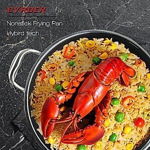 Cyrder 316L Stainless Steel Frying Pan-12inch Hybrid Nonstick Wok with Lid, Two Handle Hold, PFOA Free, Dishwasher Oven Safe, Paella Pan for Stir fry/Toast/Roast/Bake/Stew, 6 Quart