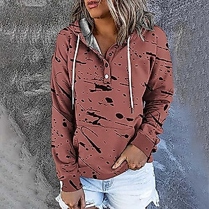 Hoodies for Women Button Collared Drawstring Hooded Sweatshirt Pullover Doodle Graphic Slouchy Casual Long Sleeve Tops Watermelon Red Sweatshirt