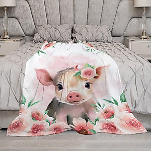 Floral Pig Blanket for Girl Boys Pink Pig Gifts Pig Blanket for Couch Sofa Bed Soft Warm Flannel Fleece for Kids Adult 40"x50"