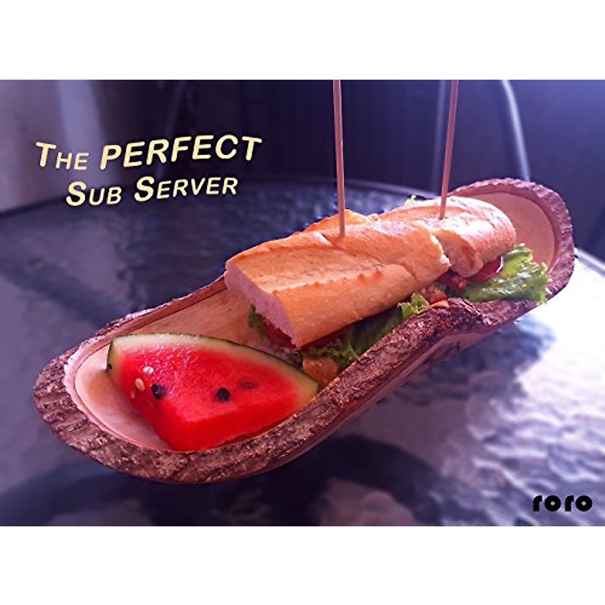 roro Hand-Crafted Sustainable Long Sandwich Serving Bread Bowl/Tray with Bark Edges, 14" L