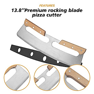 Pizza Crust Set (Set of 7) 10'' Stainless Steel Pizza With Handle Wood Handle Rocker Cutter Pizza Oven Accessories Gift for Homemade Baking Lovers like Pizza, Bread and Pastries