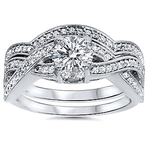 1 1/10ct Diamond Infinity Engagement & Matching Wedding Ring Set 14K White Gold - Size 7.5