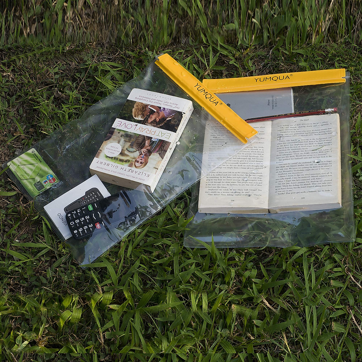 YUMQUA Waterproof Bags Large Size 3 Pack, Clear Watertight Pouch Holder for Document Map Camera Mobile Phone Car Key, fits Kayaking Boating Hiking Water Sports, Yellow