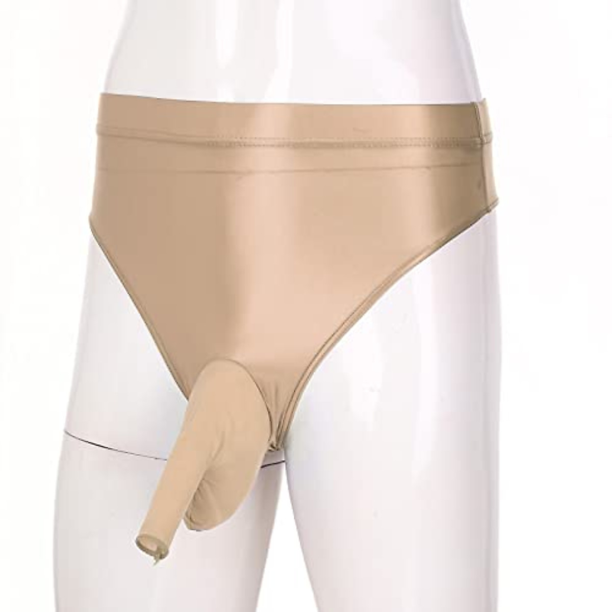 Vxuxlje Men's 30D Oil Glossy Spandex Panties Shiny Silky Penis Sleeve High Waist Tights Underwear Coffee A X-Large